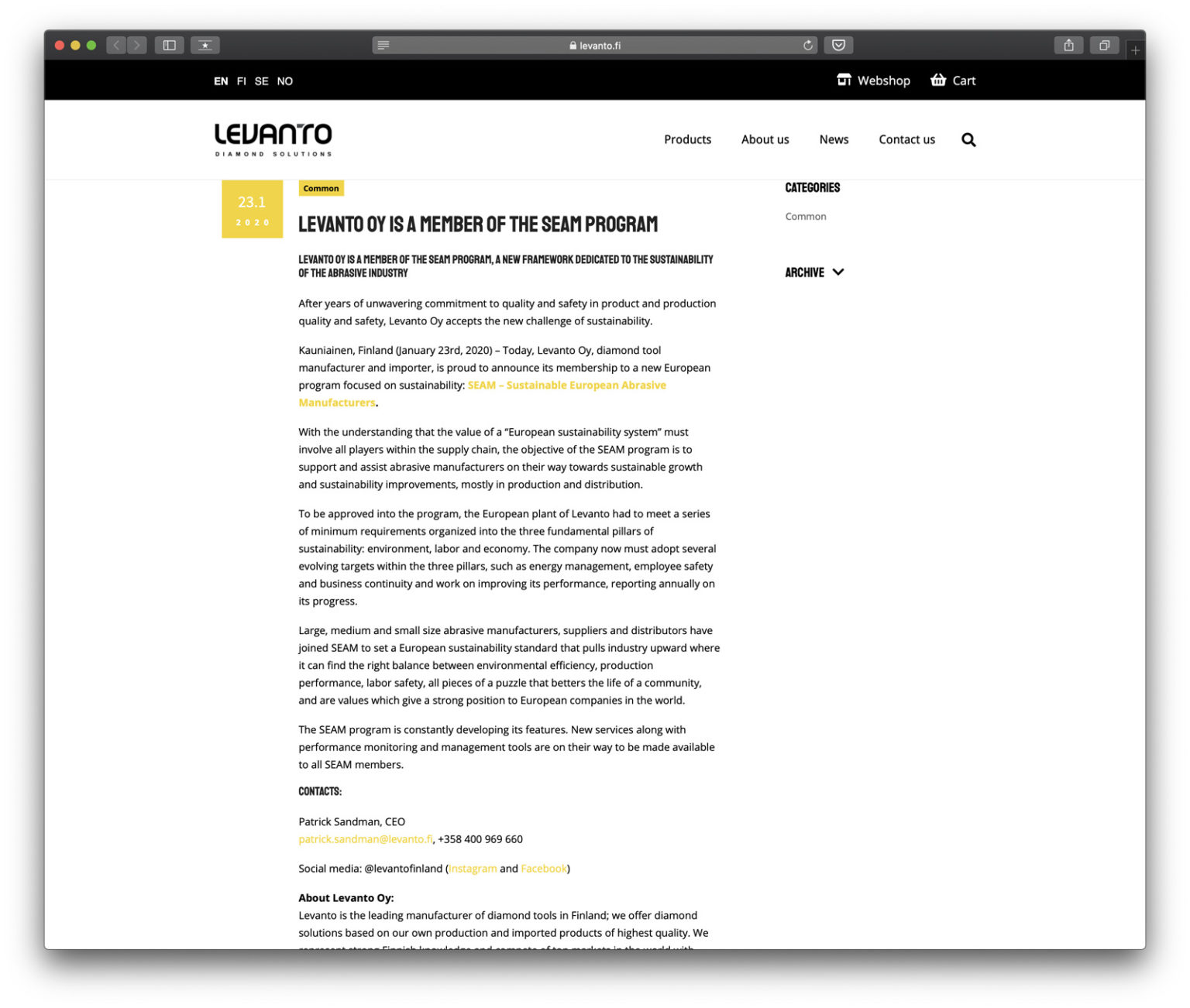 Levanto Oy is a Member of the SEAM Program - SEAM . Sustainable ...